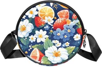 Generic Petit sac &agrave; bandouli&egrave;re rond pour femme, motif fruits de dessin anim&eacute;, avec fermeture &eacute;clair, bretelles r&eacute;glables, sac &agrave; main rond d&eacute;contract&eacute; pour fe
