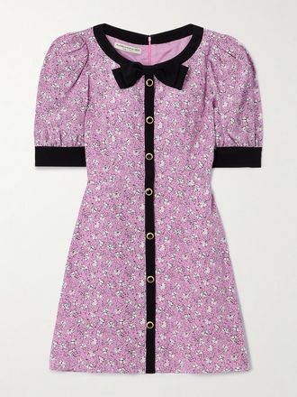 Alessandra Rich Clover Minikleid Aus Seide Mit Blumenprint, Schleife Und Zierkn&ouml;pfen - Pink