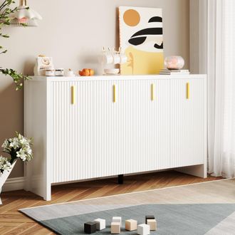 Suky Brand Modernes, minimalistisches Sideboard Die perfekte Kombination aus Flexibler Aufbewahrung und elegantem Design. Das Sideboard verf&uuml;gt &uuml;ber goldene Grif
