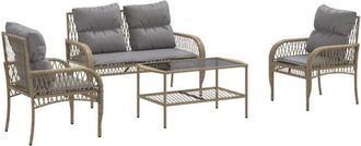 vidaXL Salon de jardin avec coussins 4 pcs beige r&eacute;sine tress&eacute;e Vidaxl