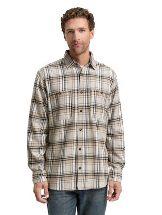 Tom Tailor Herren 1047337 Comfort Fit Flanell-Hemd mit Karomuster, 38517-Beige Multicolor Check, L
