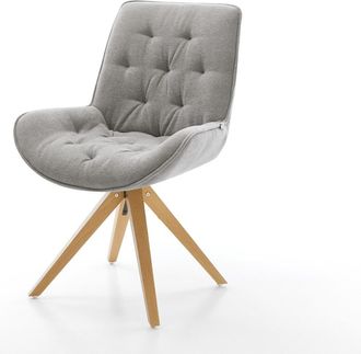 DELIFE Drehstuhl Taimi-Flex Strukturstoff Soft Grau Holzgestell kantig Natur 360&deg; drehbar, Esszimmerst&uuml;hle