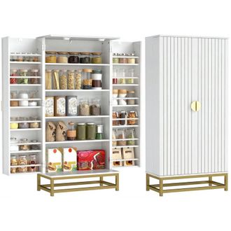 HOMCOM Armoire de cuisine - HOMCOM - 12 &eacute;tag&egrave;res &agrave; portes, &eacute;tag&egrave;res ajustables - panneau de particules - 58x29x119,5cm - blanc