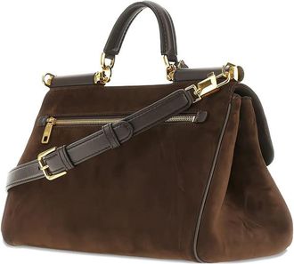 Dolce & Gabbana Suede with Padlock Detail Top Handle Bag - Brown