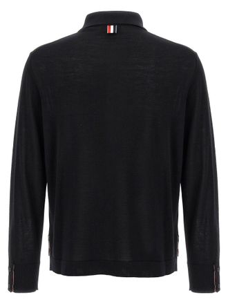 Thom Browne Wool Button-Down with Shirt Collar Cardigan - Black