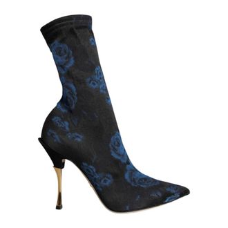 Dolce & Gabbana Blumenmuster Stiletto Mid Calf Stiefel - - Shoes - Damen - Blau - 41 EU
