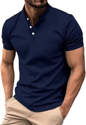 Generic Polo pour homme &agrave; manches courtes - Coupe r&eacute;guli&egrave;re - Pour bureau et loisirs, Polo &agrave; col contrast&eacute; - &Eacute;t&eacute; - Coupe ajust&eacute;e - Golf, Sports, Polos &agrave; manch