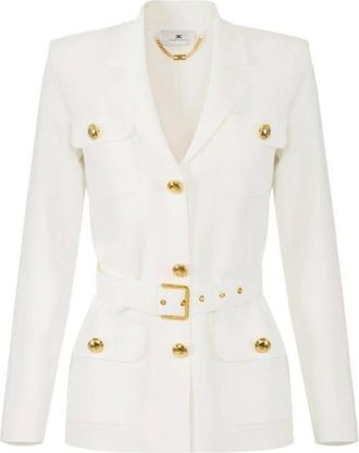 Elisabetta Franchi Femme, Vestes, Blanc, Taille: 38 FR Roma Knit Jacket