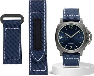 Generic Karbonfaser-Karo-Nylon-Canvas-Armband für Lumino PAM01118 01661, wasserdichtes Armband, 24 mm, Schwarz, Blau