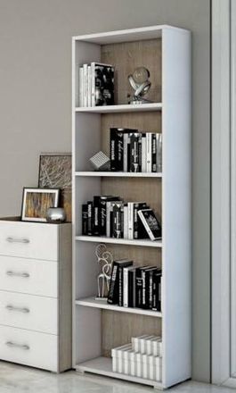 Dmora Bücherregal Girasole, Bibliothek mit 4 verstellbaren Regalen, Bücherregal, Wandschrank mit Regalen, 100 % Made in Italy, 60 x 30 x 195 cm, Weiß und Ei