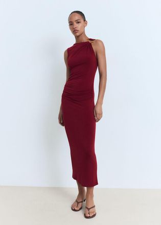 Mango Drapiertes Kleid mit Juwelendetail bordeaux - Damen - XL - MANGO