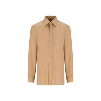 Tom Ford Homme, Chemises, Beige, Taille: L Fluid Silk Slim Fit Shirt