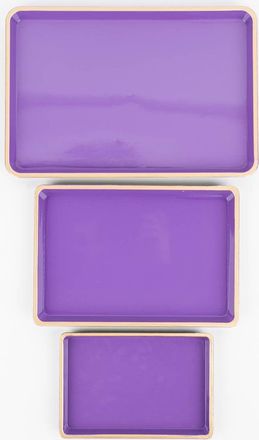 Sch&ouml;ner Leben 3er Set Dekotablett Kunststoff goldfarbiger Rand lila 32x21,5x2,5cm