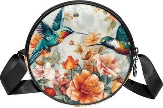 Generic Sac &agrave; bandouli&egrave;re rond pour femme, motif colibri avec fermeture &eacute;clair et bretelles r&eacute;glables