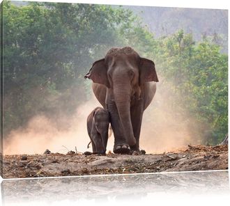 Pixxprint s&uuml;&szlig;es Elefantenbaby mit Elefantenmama, Gr&ouml;&szlig;e: 120x80cm, Leinwandbild, fertig gespannt, Wandbild, Dekoration, Kunstdruck, kein Poster