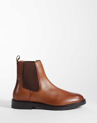 Asos Bottines chelsea en cuir - Fauve-Marron