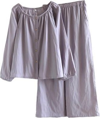 Generic Pyjama Femme Coton Ensembles 2 Pcs Lingerie Coton Mi Saison Sleepwear Womens Salon Elegant Ensemble Pijamas Manches Longues Boutonnee Chemise Pantalon