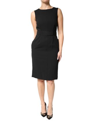 Dolce & Gabbana Womens Black Sleeveless Sheath Knee Length Dress Acetate Viscose Elastane