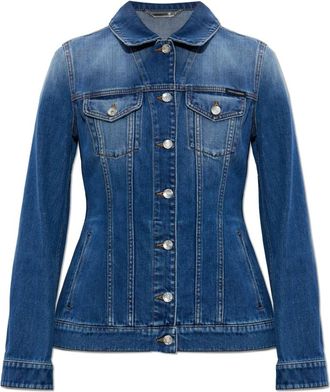 Dolce & Gabbana Femme, Vestes, Bleu, Taille: 38 FR Veste en jean &agrave; simple boutonnage