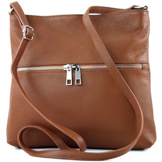 modamoda.de ital Umh&auml;nge-/Schultertasche aus Leder T144, Cognac, siehe Beschreibung
