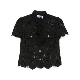 Self Portrait Guipure-Spitze Top mit Schleifenkragen - - Blouses & Shirts - Damen - Schwarzk - XS