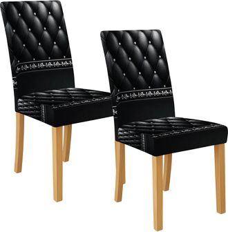 Generic Schwarze gesteppte Sitzbezüge für Stühle, Stretch- und waschbare Spandex-Schonbezüge, elegante Schutz-Stuhlbezüge für Esszimmer, Küche, 2 Stück