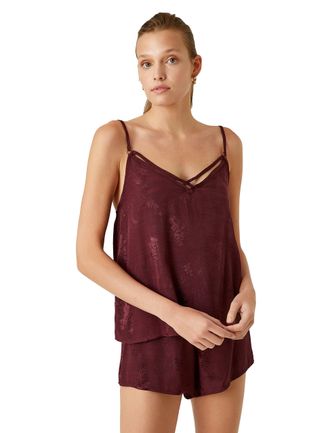 Koton Damen Satin Thin Strappy Tanktop, Wine (492), 42 EU