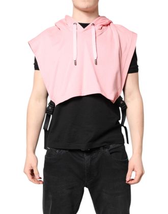 Dolce & Gabbana Pink Cotton Hooded Men Sportswear Vest Sweater Clothing