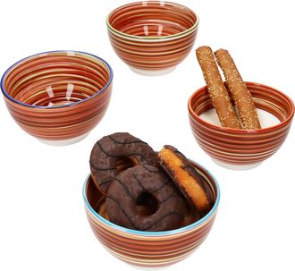 MamboCat 4er Set Linea M&uuml;slischale 14,3cm I 500ml I mediterrane gestreifte Steingut-Sch&uuml;ssel mit 4 farbigen R&auml;ndern f&uuml;r 4 Personen I Sch&auml;lchen f&uuml;r Salat, Suppe
