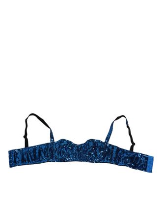 Dolce & Gabbana Womens Blue Sequin Embellished Balconnet Bra Underwear Nylon Clothing