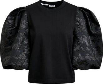 Essentiel Imortal Oberteil mit Jacquard-Ärmeln - Schwarz