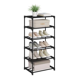 Woltu Schuhregal schmal 6 Ebenen, Schuhorganizer Schuhaufbewahrung platzsparend, offener Schuhschrank Metall, f&uuml;r 12 Paar Schuhe, Eingang, Flur, Wohnzimmer,