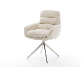 DELIFE Esszimmerstuhl Abelia-Flex mit Armlehnen Cord Beige Kreuzgestell breit Edelstahl, Esszimmerst&uuml;hle