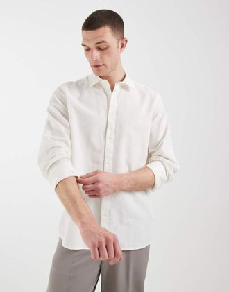 Blend Chemise &agrave; manches longues en coton et lin m&eacute;lang&eacute;s - Blanc