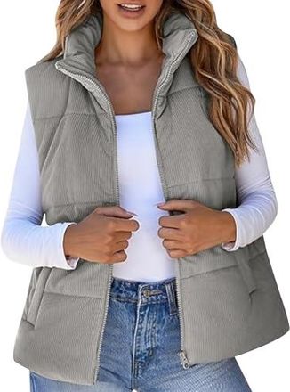 Generic Doudoune Duvet Femme Manteau Capuche Femme Corduroy Cropped Puffer Vest For Women Lightweight Stand Collar Sleeveless Zip Up Clothes Fashion 2024 Mant