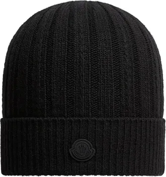 Moncler Moncler Bonnet En Maille De Laine C&ocirc;tel&eacute;e, Femme, Noir, Taille: Uni