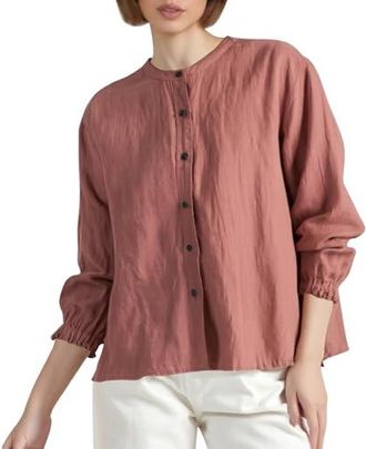 Generic Vestes r&eacute;tro boh&egrave;me en lin pour femmes, coupe ample, col rond, manches retrouss&eacute;es, mode printemps automne 2026, rose, 3XL