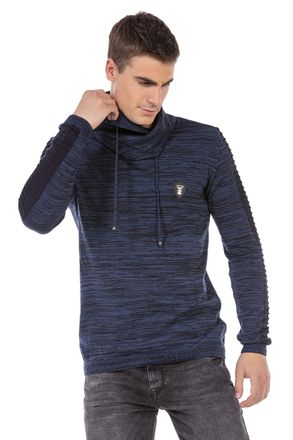 Cipo & Baxx Herren Pullover - Stylischer Strickpullover im modernen Design mit hohem Perfekt f&uuml;r Freizeit, Alltag & Coole Streetwear Outfits - CP252 Indigo Marine