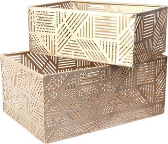 The Home Deco Factory RG6250 Metall-Korb, durchbrochenes Design, goldfarben, Streifen, zur Aufbewahrung, Dekoration, Übertopf, 2 Stück