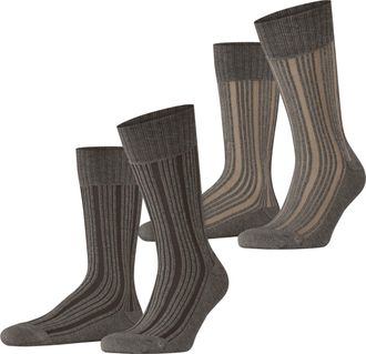 Esprit Herren Socken Plush Rib Multipack M So Baumwolle gemustert 2 Paar, Beige Taupe Melange 4045, 39-42