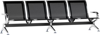 Clp Wartebank Airport, Sitzbank mit Metallgestell in Chromoptik, robuste Wartestühle mit Rückenlehne und Armlehnen, Farbe:schwarz, Größe:4-Sitzer