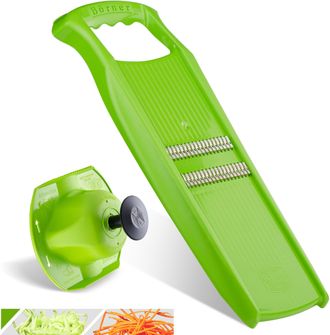 Börner Roko PowerLine Gemüseschneider Set mit Fruchthalter (2-tlg.) - Feiner Streifenschneider für Obst & Gemüse + Gemüsehalter - Julienne Schneider - Gemüse