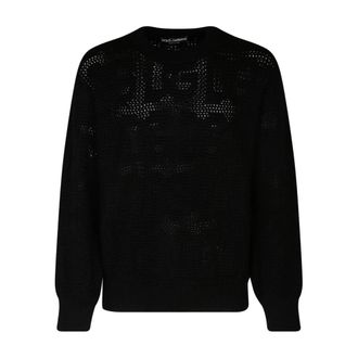 Dolce & Gabbana Schwarzer Logo Jacquard Wollpullover - - Knitwear - Herren - Schwarzk - M