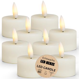 Matches 21 LED Teelichter 8er Set aus Wachs mit Timerfunktion - Kerze realistisch flackernde Flamme warmweiß Ø 4 x 4 cm - Elektrische Wachskerze in Weiß als gemü