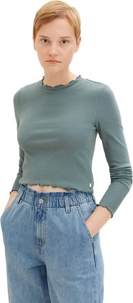 Tom Tailor Damen Cropped Langarmshirt 1032820, 19643 - Green Dust, XL
