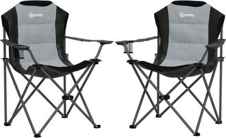 OUTSUNNY Lot de 2 chaises pliantes rembourrées de camping - porte-gobelet - gris