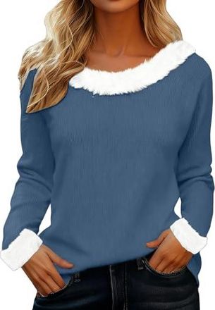 Generic Chemisier uni à manches longues pour femme - Automne et hiver - Col en peluche - Couleur unie - Ample - Décontracté - T-shirt à manches longues - Vête