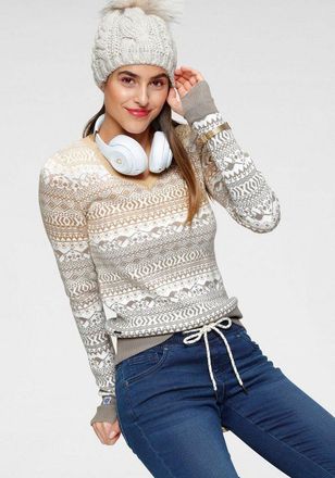 Kangaroos Jacquardpullover im Norweger-Muster mit kleinen Kängurus