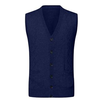Generic Pull sans manches et gilets tricot&eacute;s pour homme avec boutons et col en V - Couleur pure - Polyvalent - Sans capuche - L&eacute;ger et d&eacute;contract&eacute;, 03 _bleu m