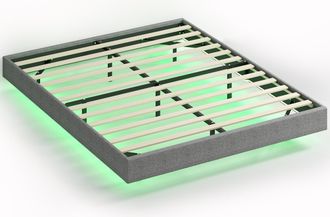 HOMCOM Schwebebettkasten 160x200 cm mit LED-Beleuchtung, Bettrahmen, Leinenpolsterung, Holzlatten, ger&auml;uschlos, einfach zu montieren, grau